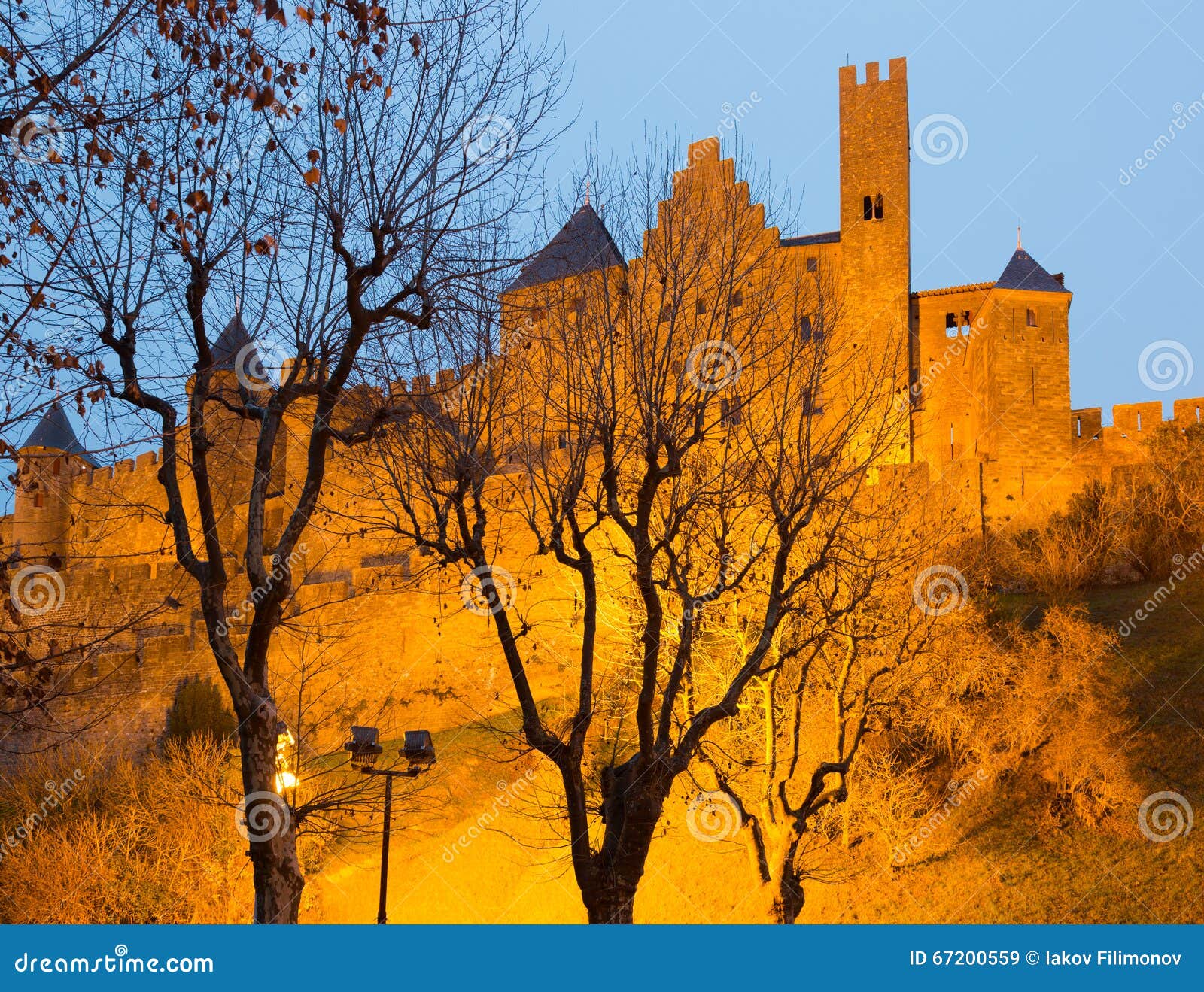 Castle in Sunset. Carcassonne Stock Image - Image of castle, building ...