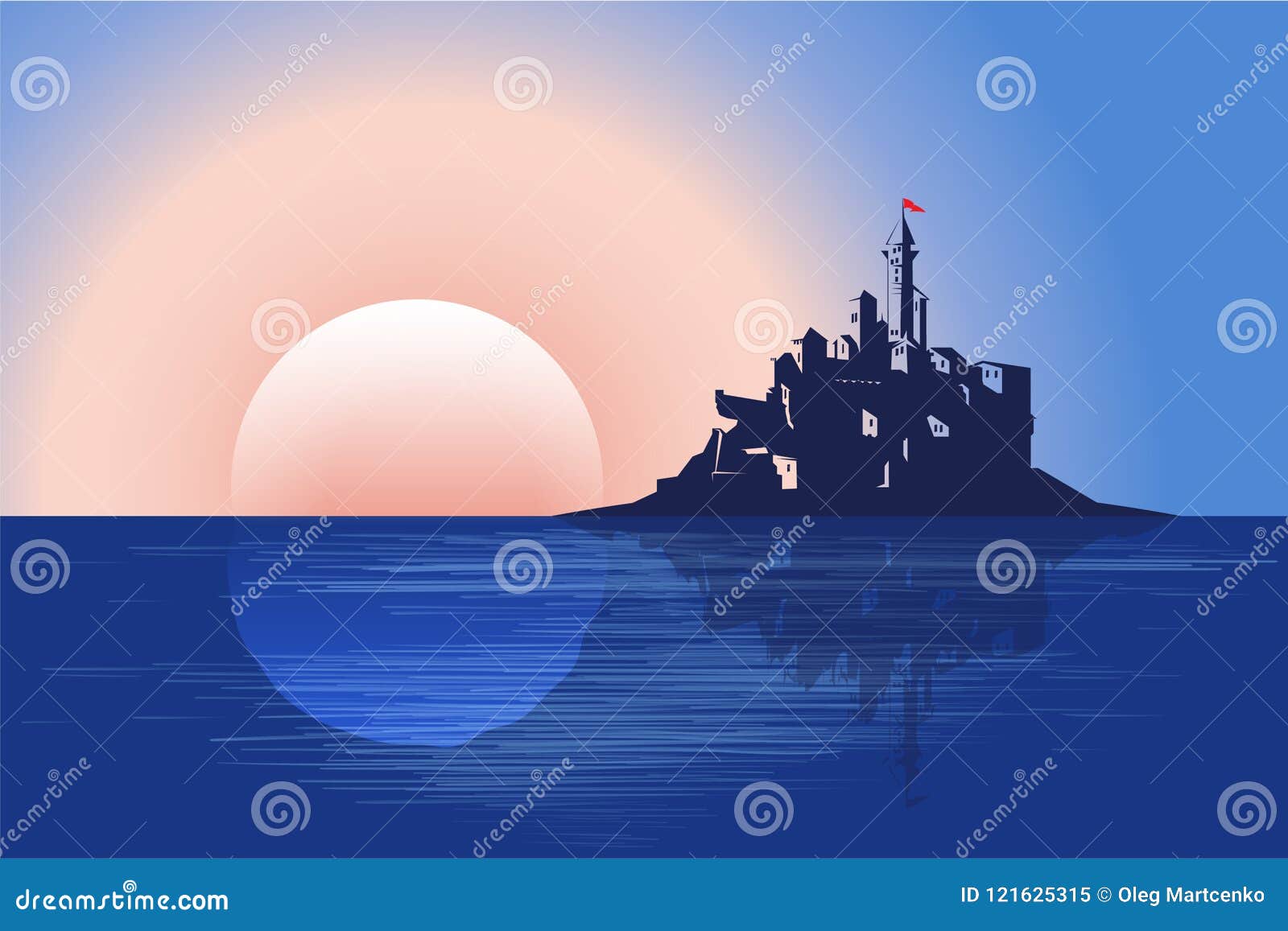 Castle at Sunset Vector Illustrution Stock Illustration - Illustration ...