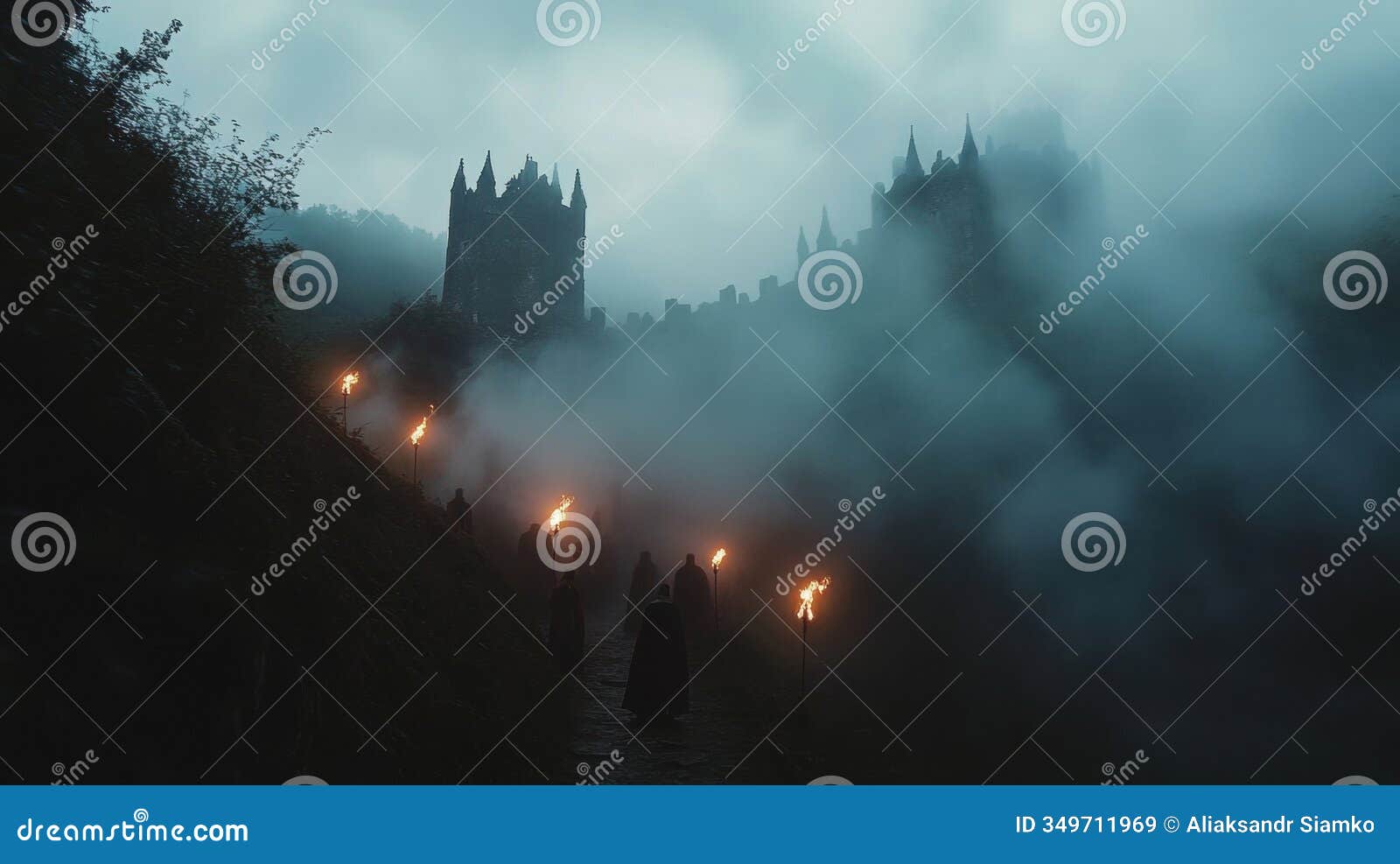 A Dense, Mist-shrouded Forest With Ancient Trees And Mysterious Shadows ...