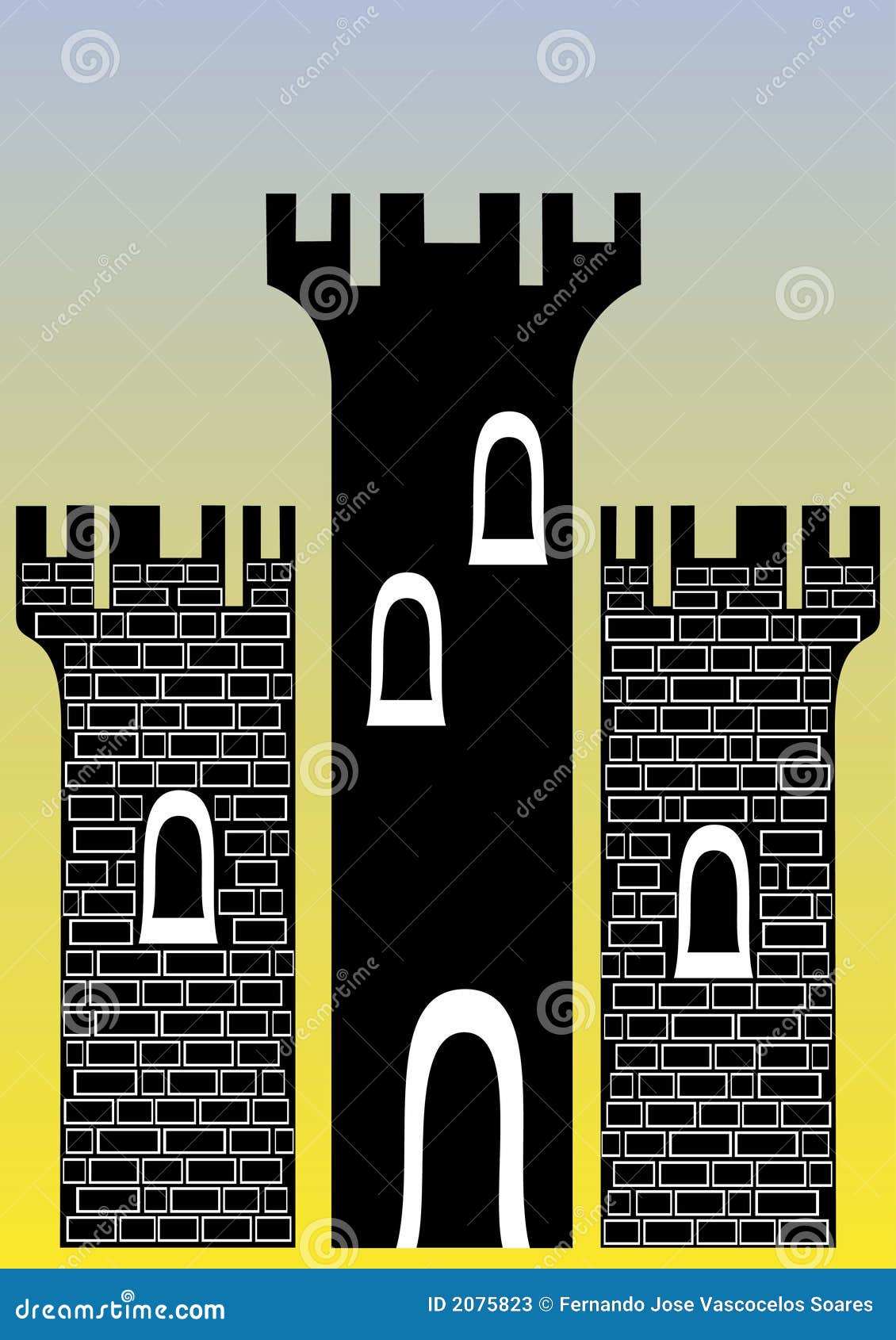 Castle with three towers stock vector. Illustration of medieval - 2075823
