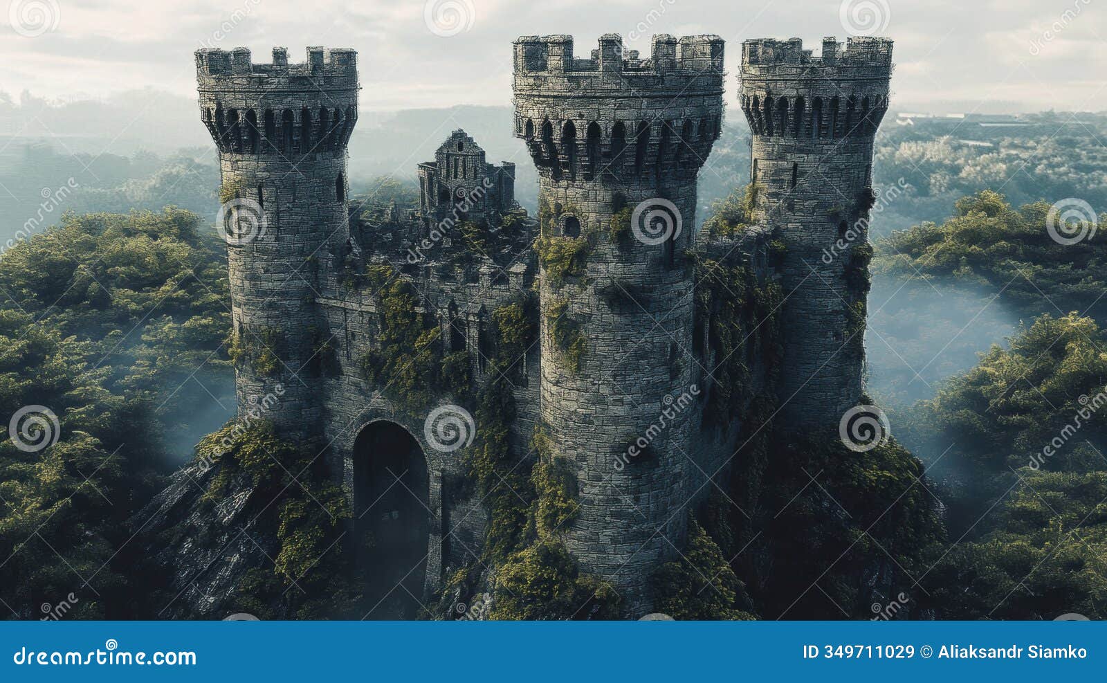 Castle with Three Towers Representing Medieval Architectural Design ...