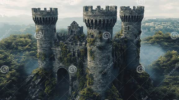 Castle with Three Towers Representing Medieval Architectural Design ...