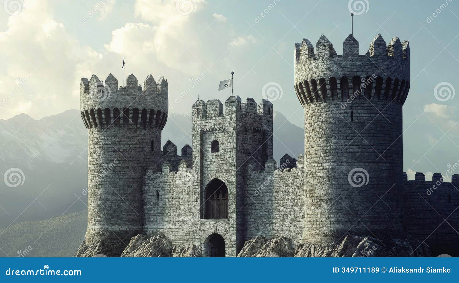 Castle with Three Towers Representing Medieval Architectural Design ...