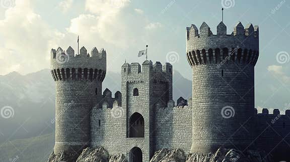 Castle with Three Towers Representing Medieval Architectural Design ...