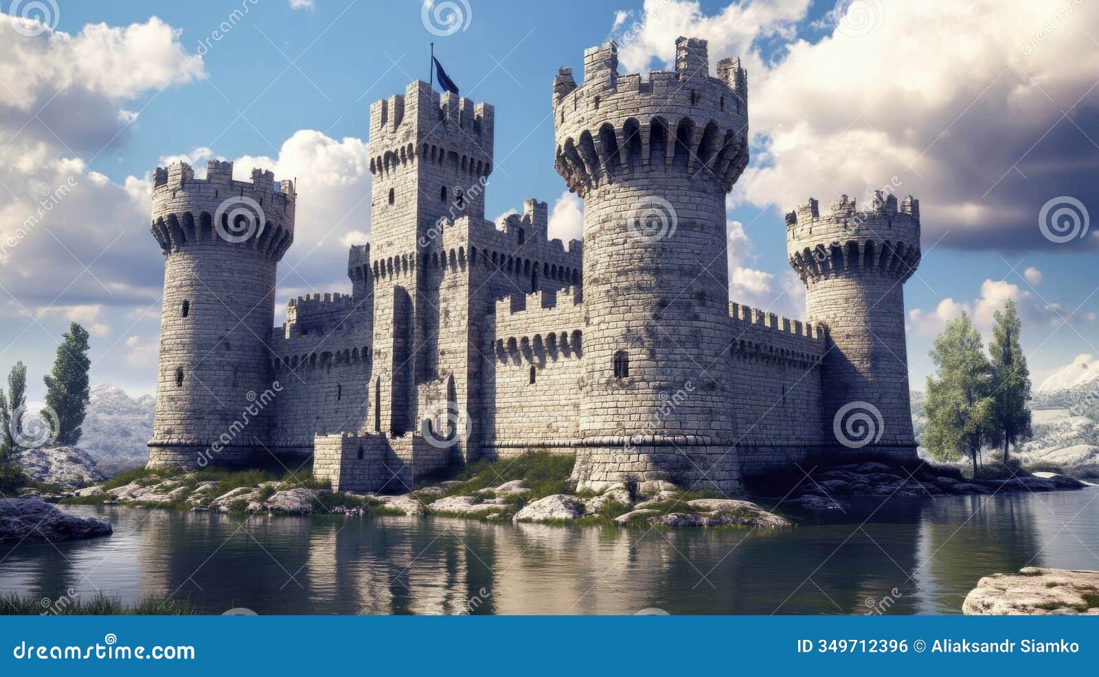 Castle with Three Towers Representing Medieval Architectural Design ...