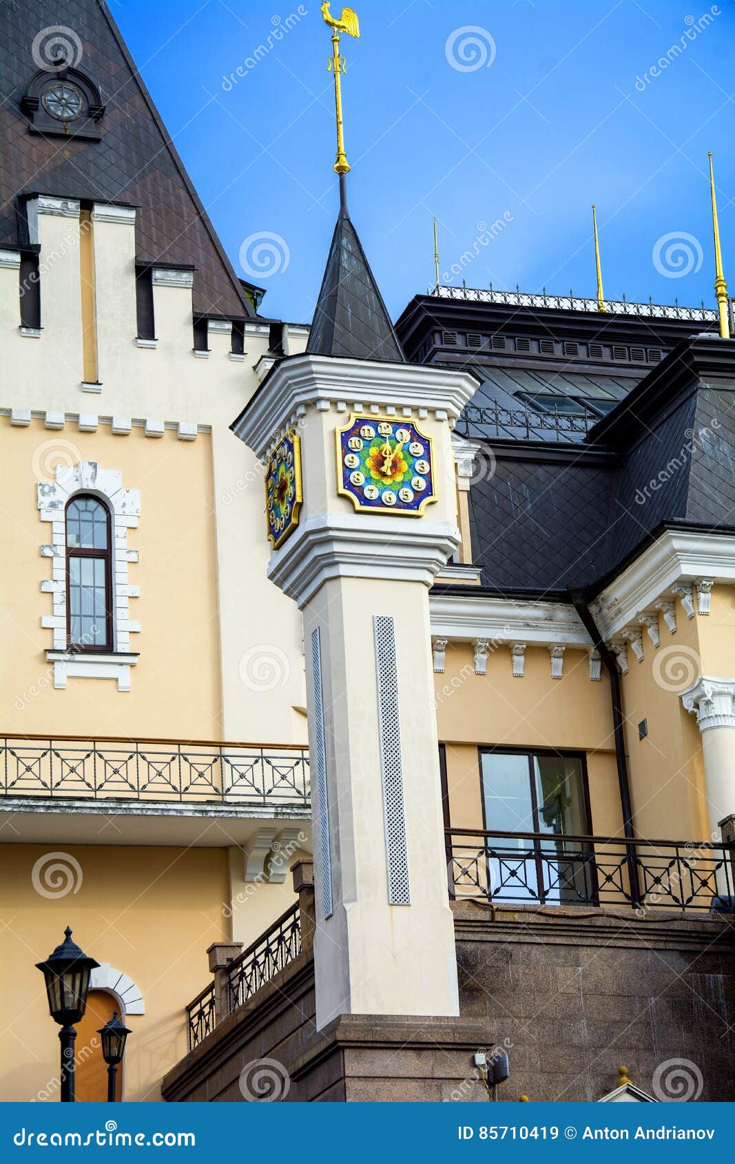 Castle with a Tower and Clock. Stock Image - Image of landscape ...