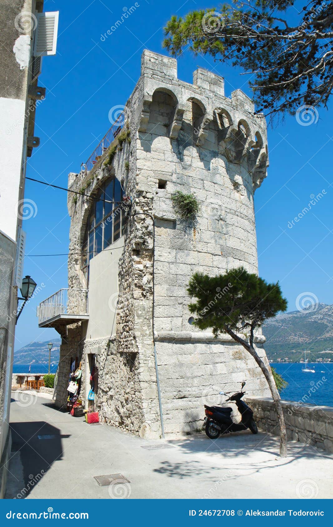 A Castle Tower in Korcula City, Croatian Stock Photo - Image of wall ...