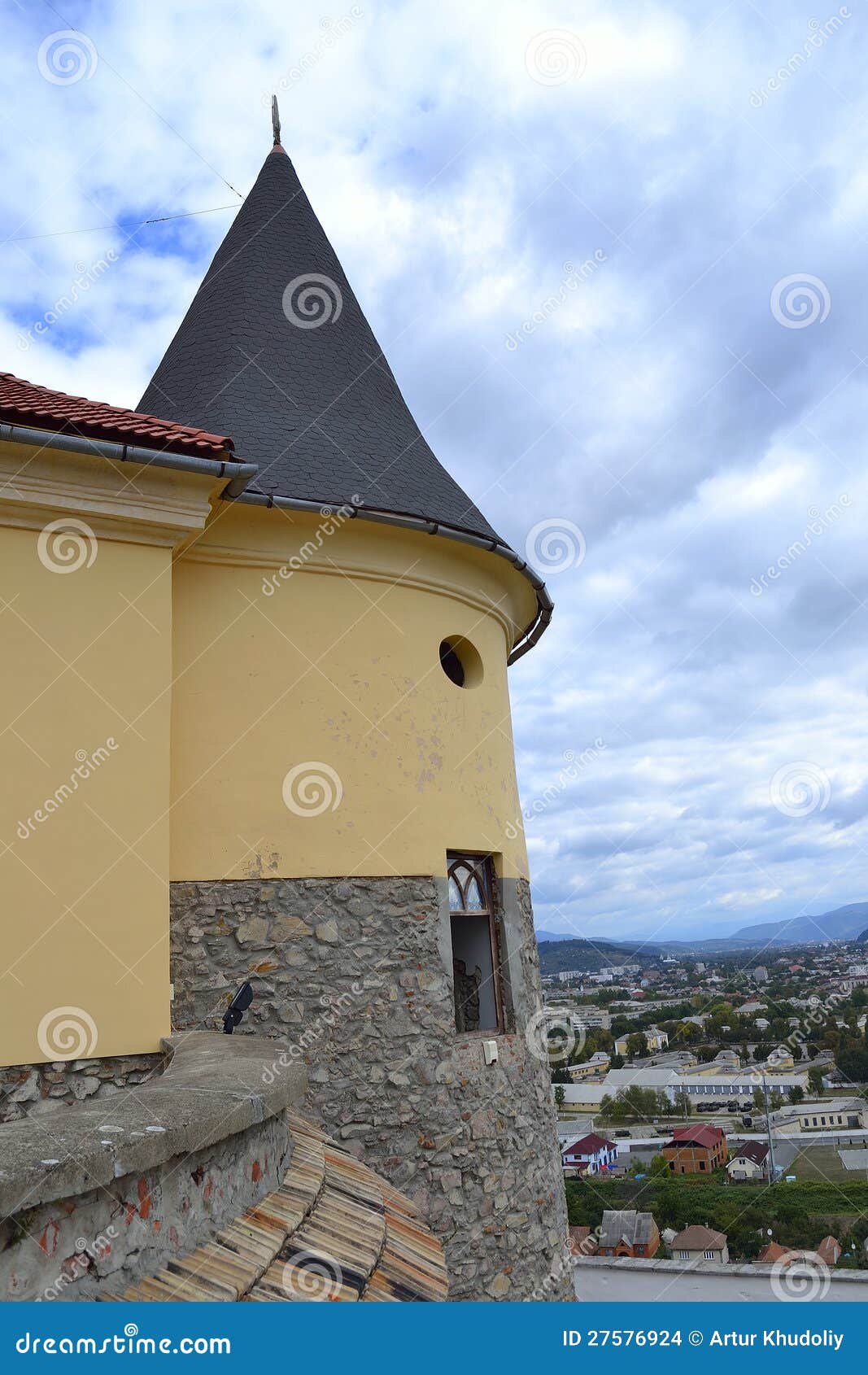 Castle tower with spire stock photo. Image of ground - 27576924