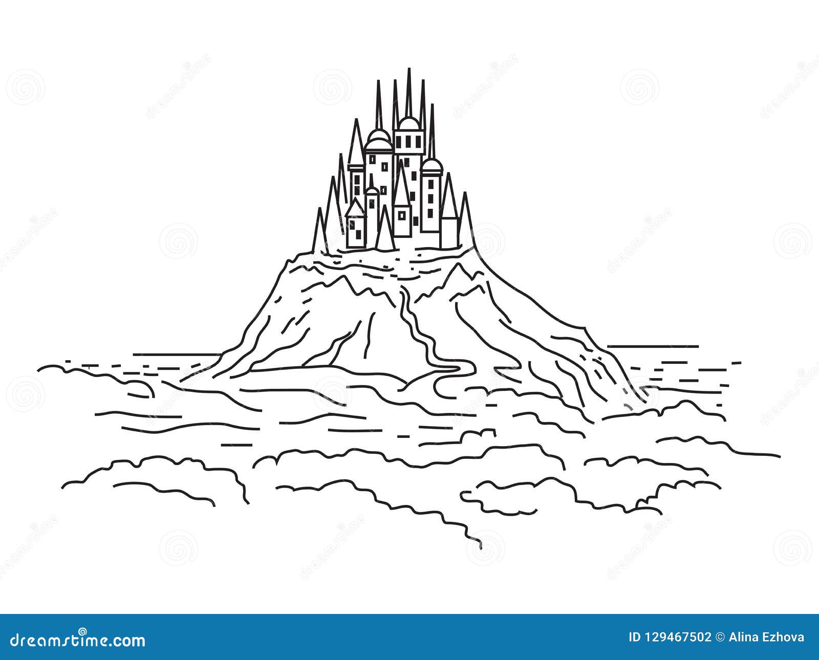 The Castle Towers on the Mountain. Vector. Stock Vector - Illustration ...