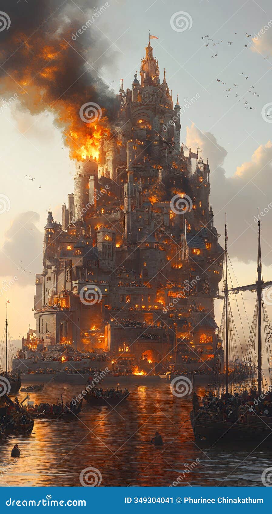 A Castle Under Siege Depicting a Dramatic Medieval Battle Scene with ...