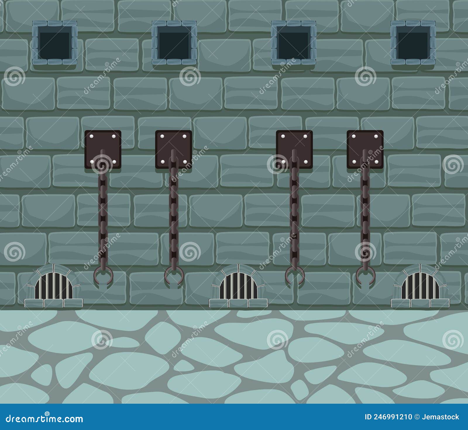 Castle wall with chains stock vector. Illustration of royal - 246991210