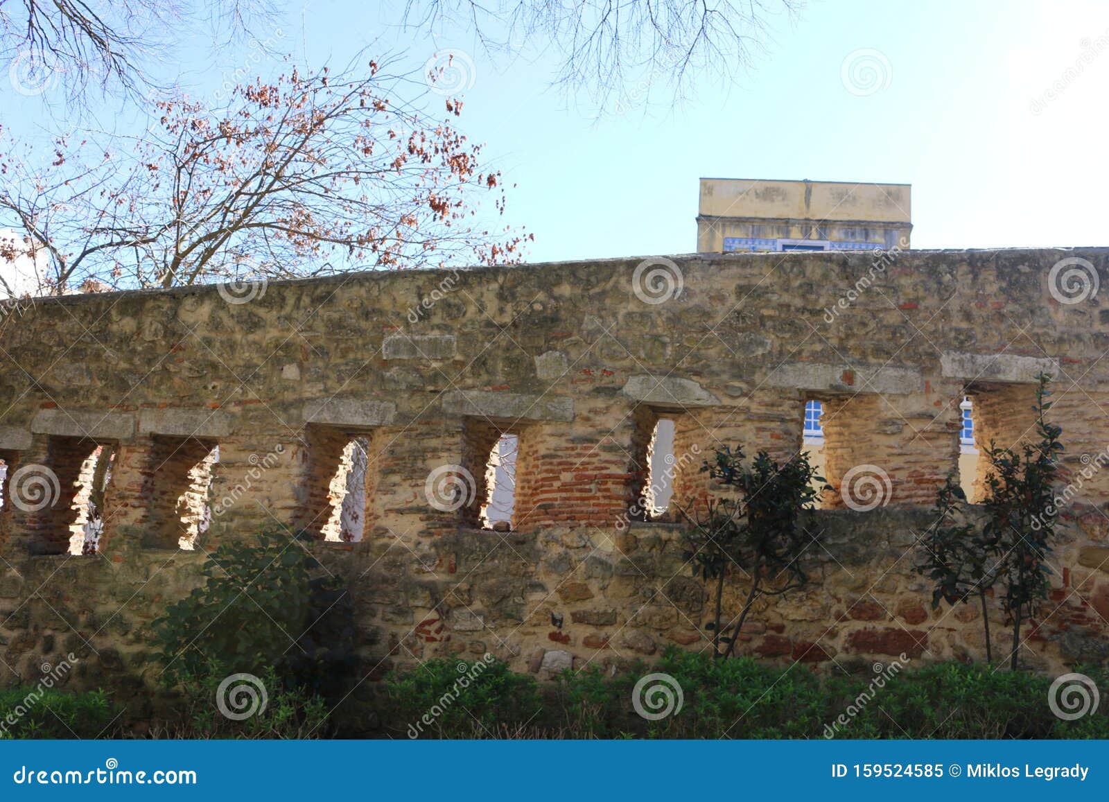 Castle Wall Medieval Windows Stone and Brick Stock Image - Image of ...
