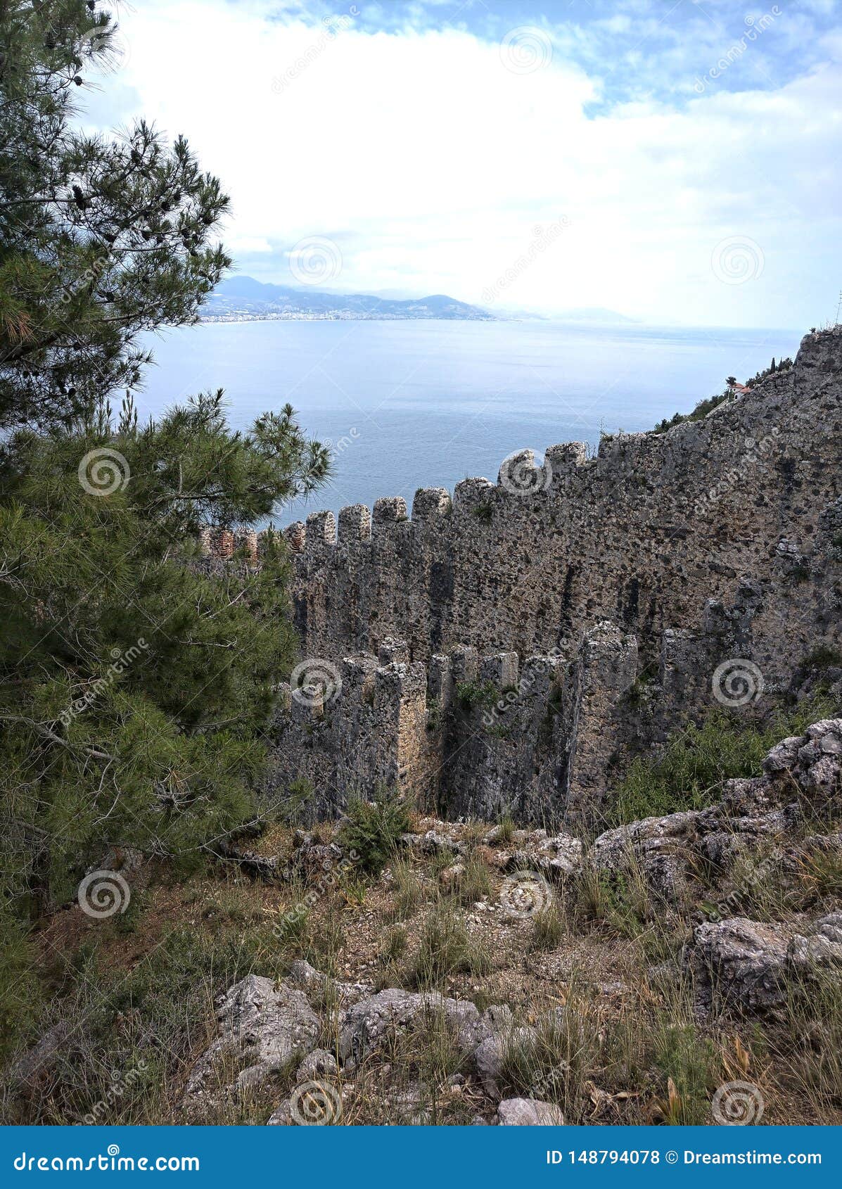 Castle wall and the sea stock photo. Image of wall, castle - 148794078
