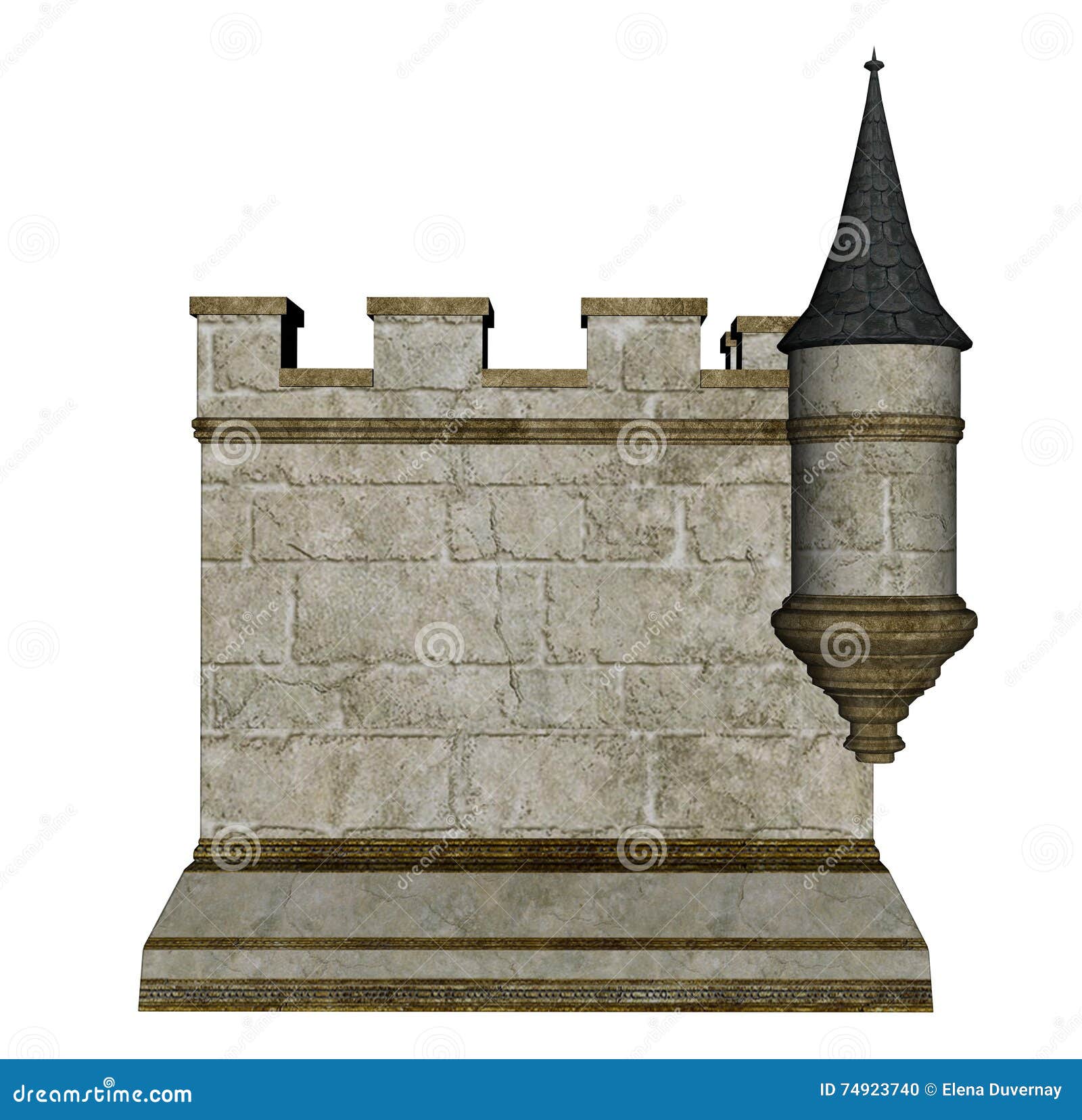 Castle Wall and Tower - 3D Render Stock Illustration - Illustration of ...