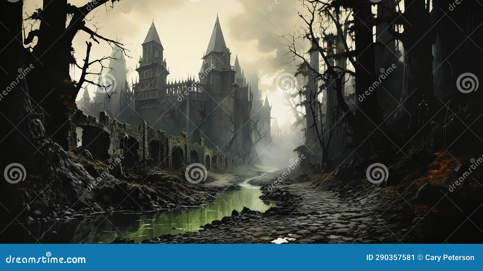 The Haunted Castle in the Middle of the Forest Stock Illustration ...