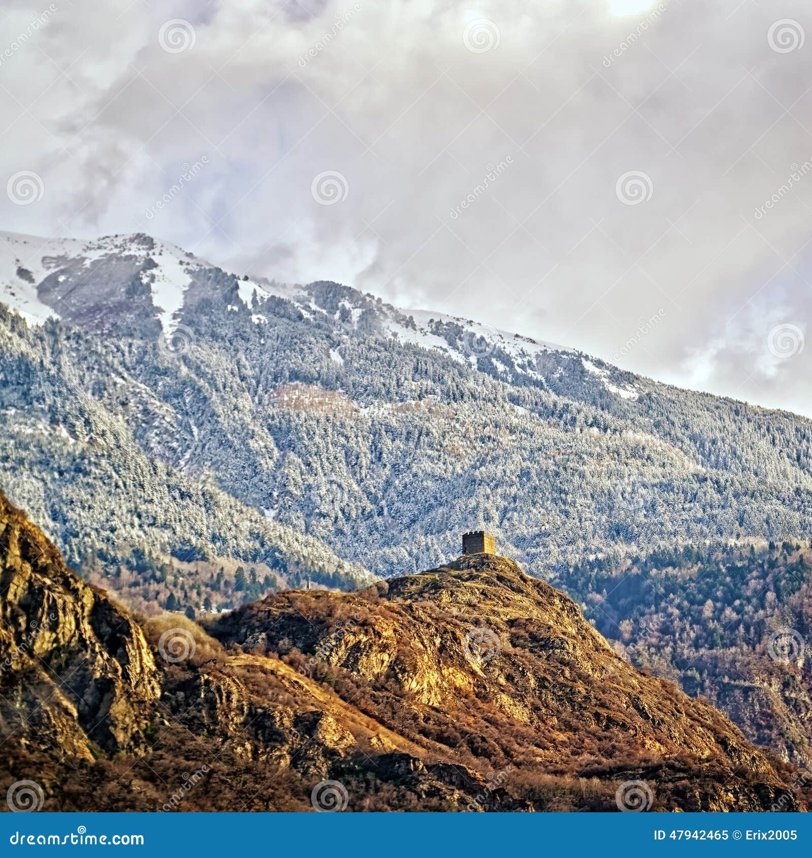 Castle Watchtower in French Alps Stock Image - Image of alpine, winter ...