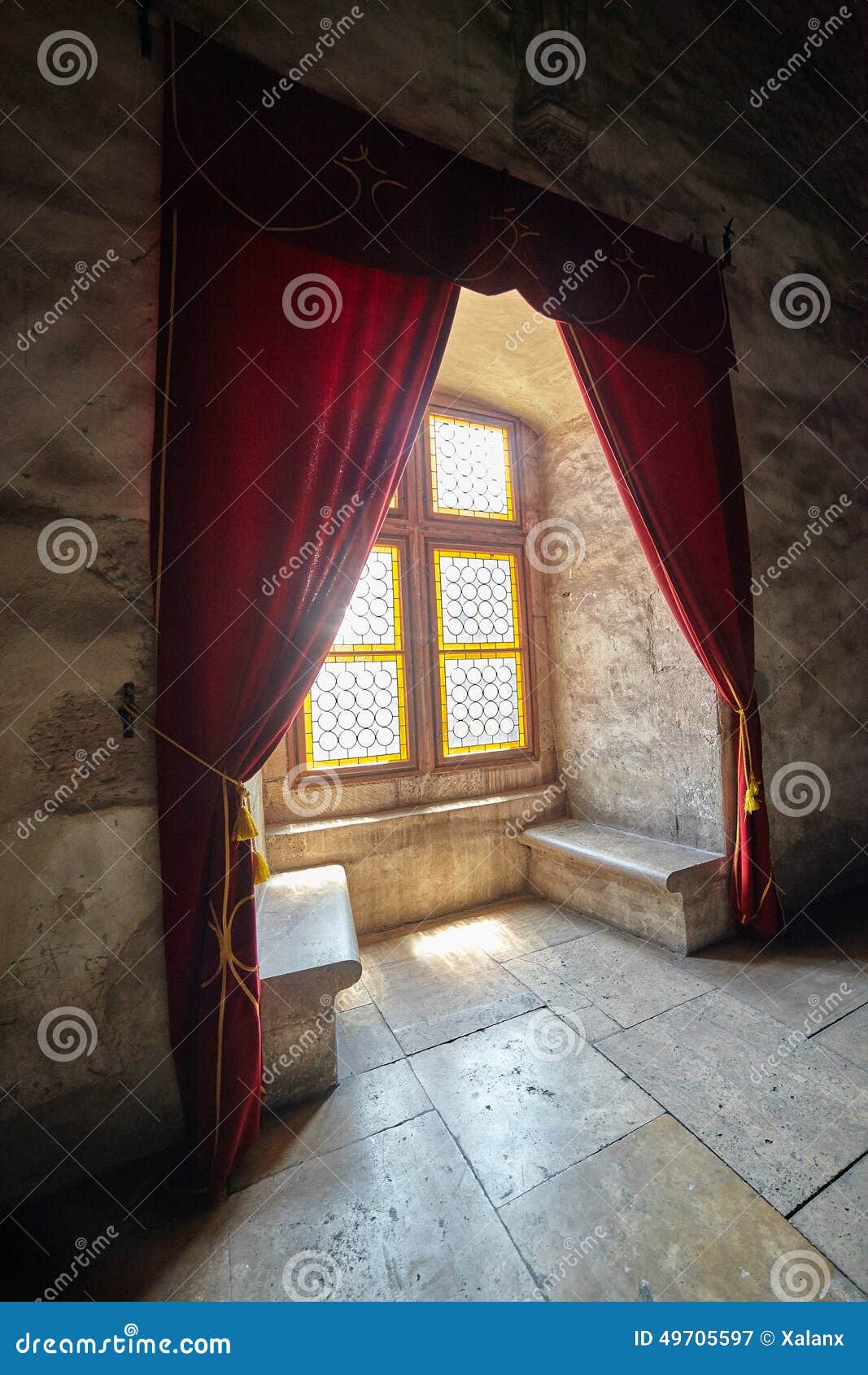 Castle Window with Curtains Stock Image - Image of grass, inside: 49705597
