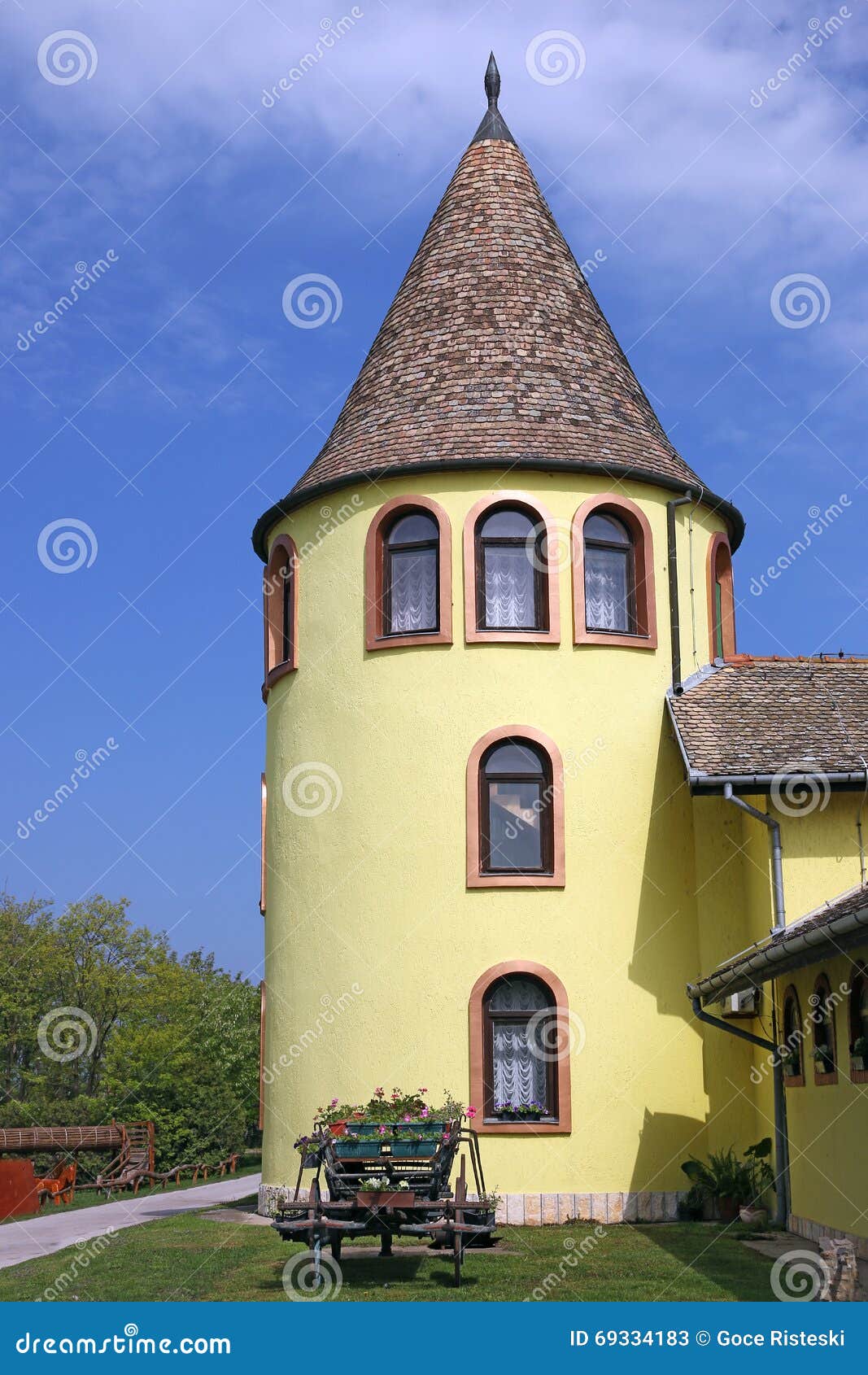 Castle yellow tower stock image. Image of architecture - 69334183
