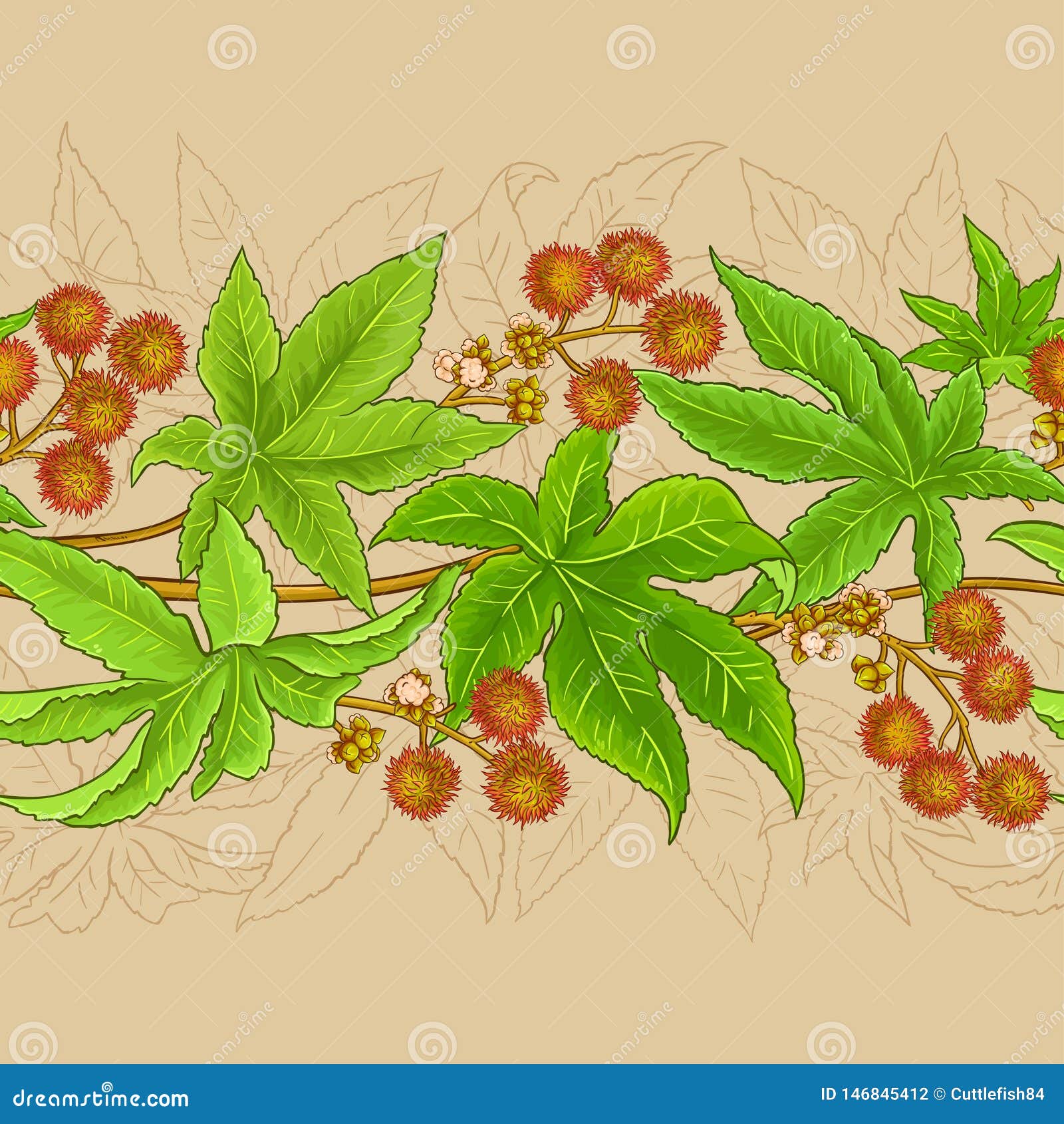 Seamless, Castor Plants And Grass Silhouette Cartoon Vector ...