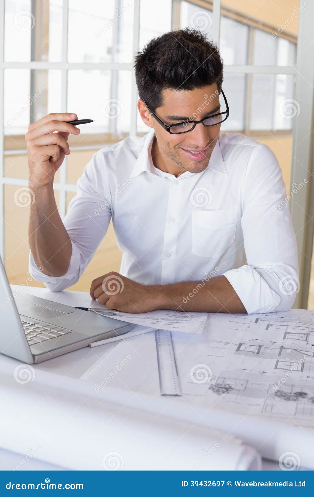 Casual Architect Working with Laptop at Desk Stock Image - Image of ...
