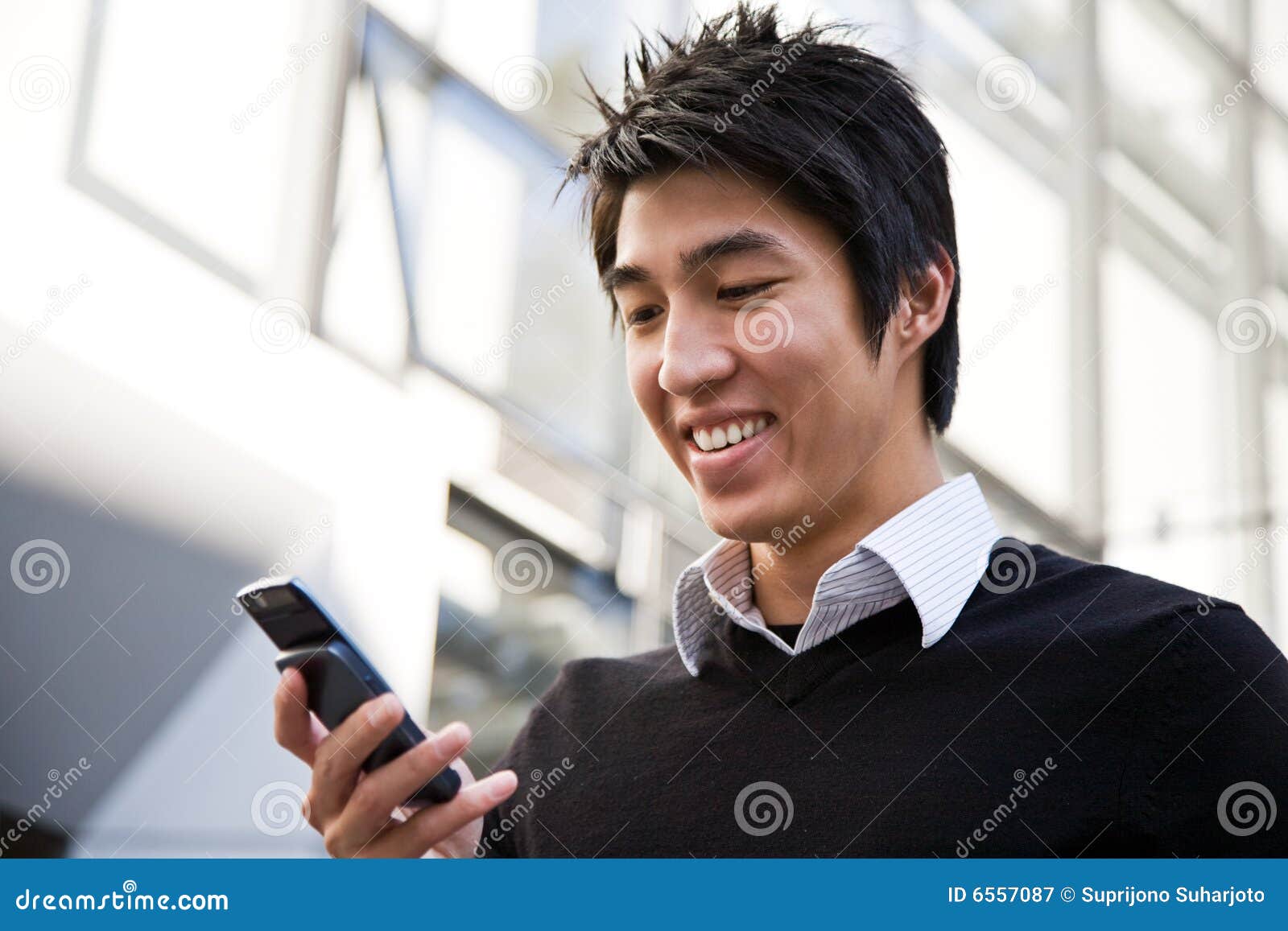 Casual Asian Businessman Texting Stock Image - Image of office, talking ...