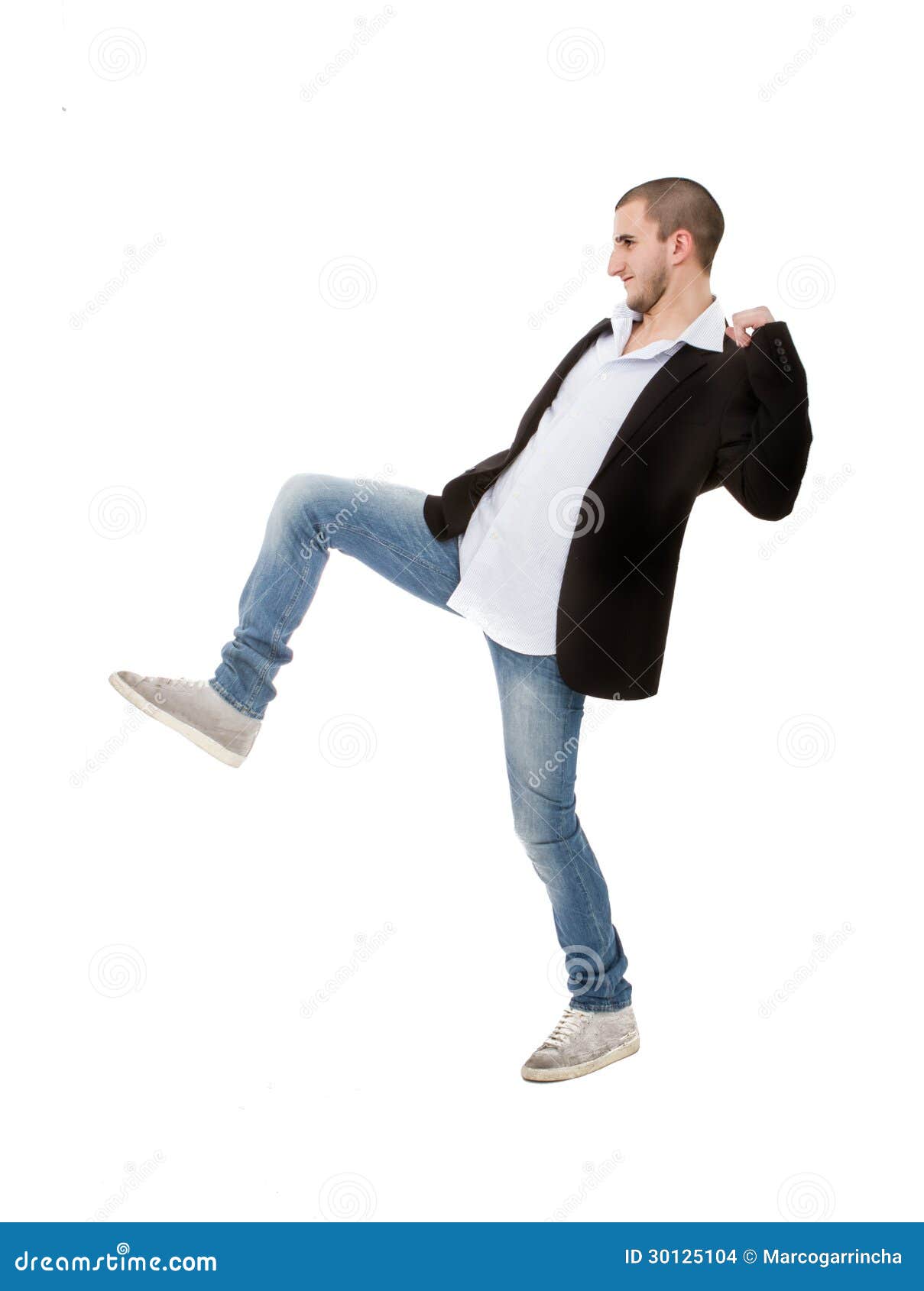 Casual Boy Posing and Kicking Stock Photo - Image of background, kick ...