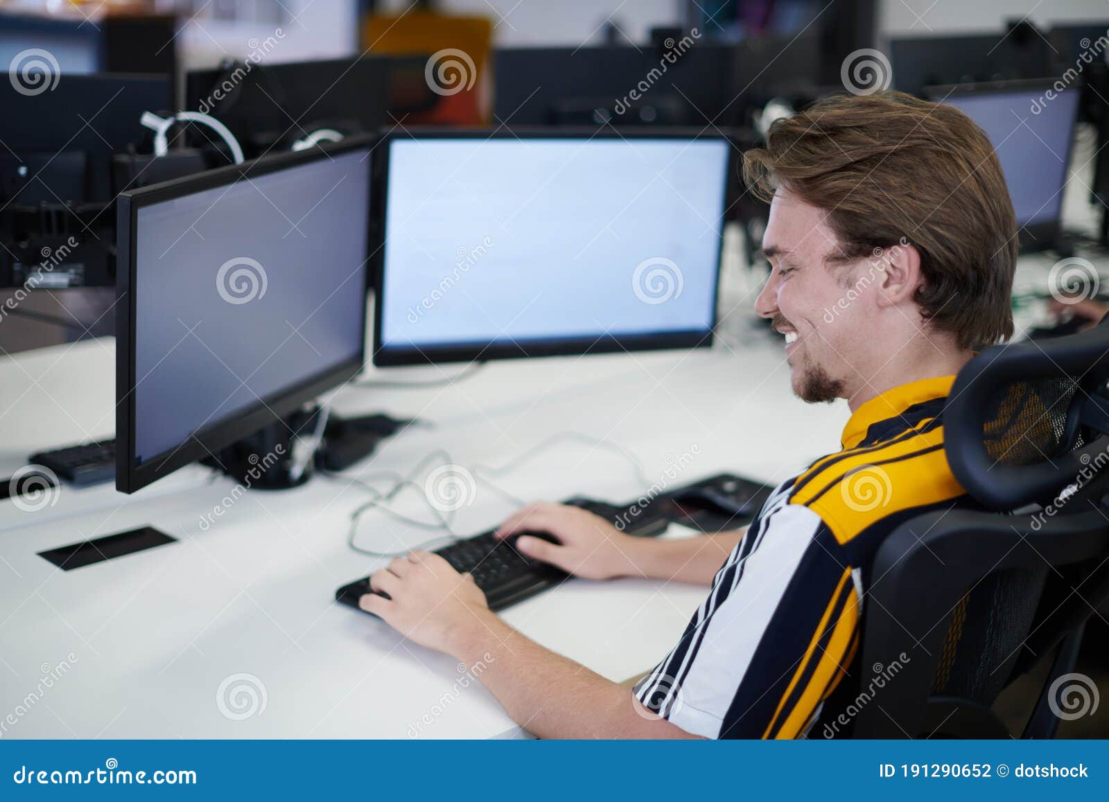 Casual Business Man Working on Desktop Computer Stock Photo - Image of ...