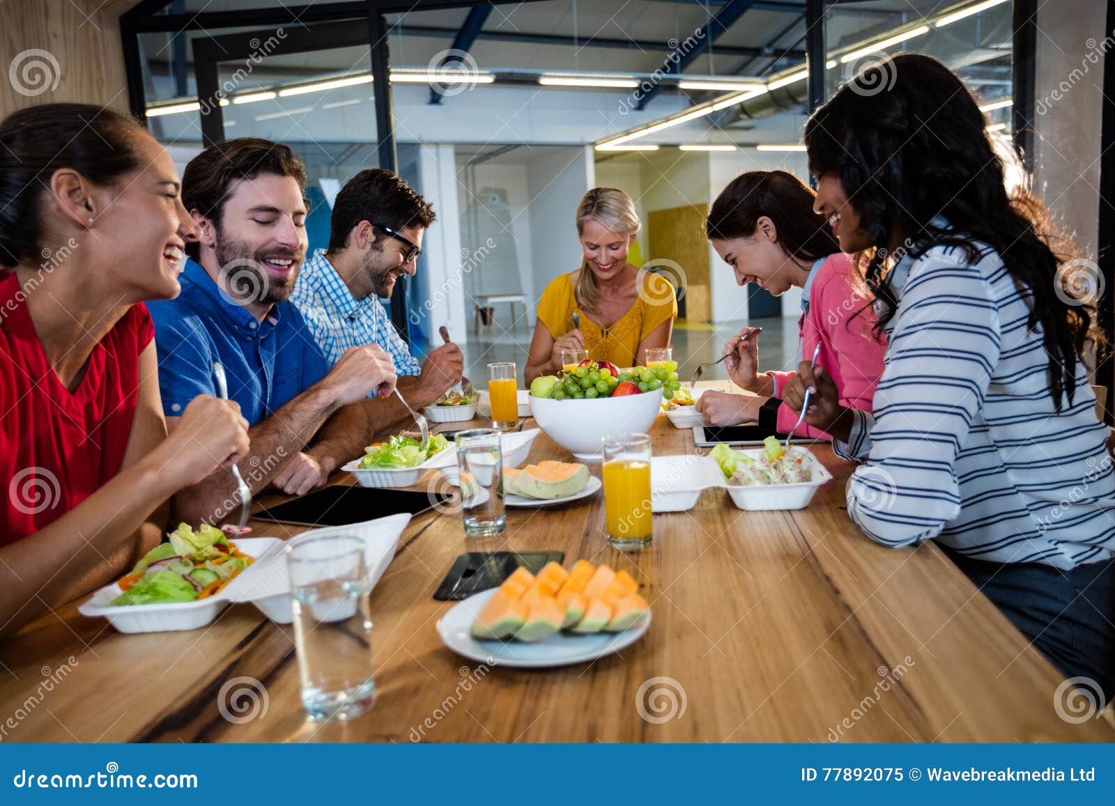 Casual Business Team Eating Together Stock Image - Image of adult, male ...