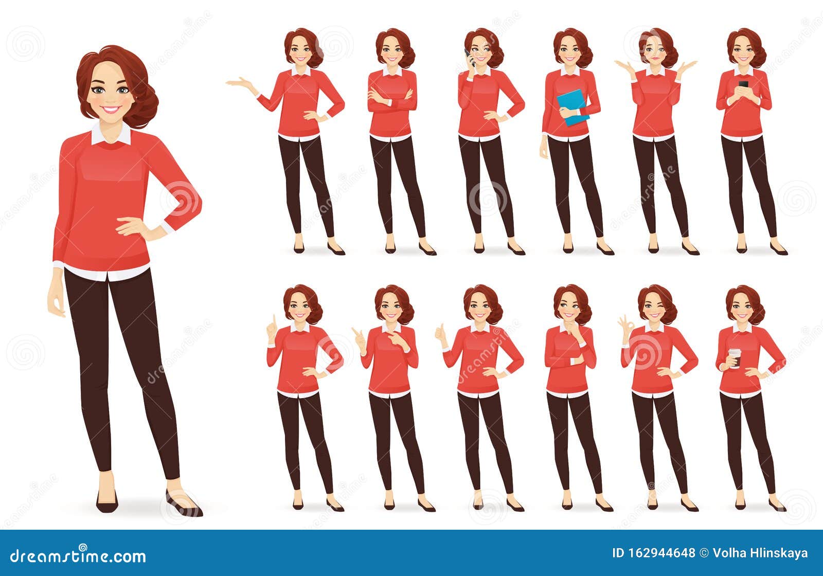 Casual Business Woman Character Set Stock Vector Illustration Of