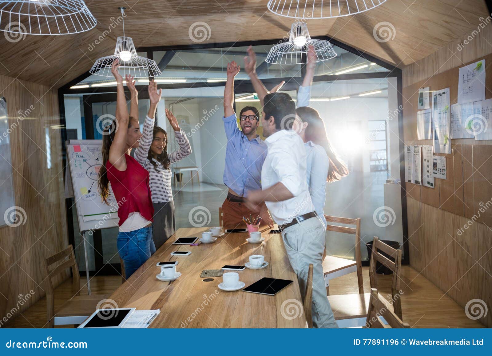 Casual Colleagues with Hands Up Stock Photo - Image of career, agency ...