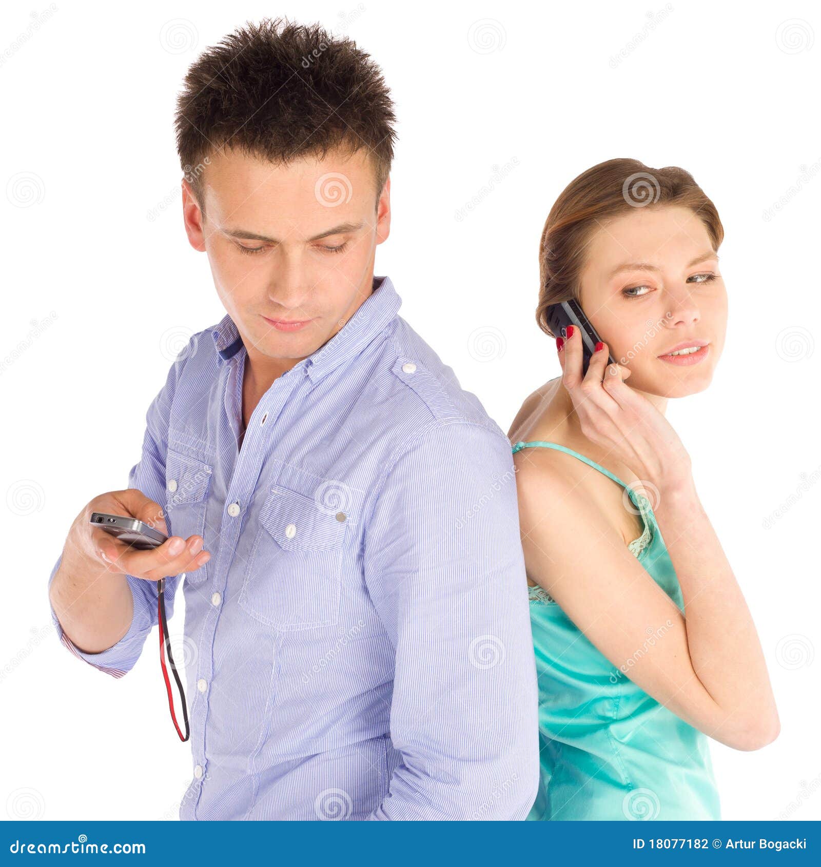 Casual Couple Talking on the Phone Stock Photo - Image of looking ...
