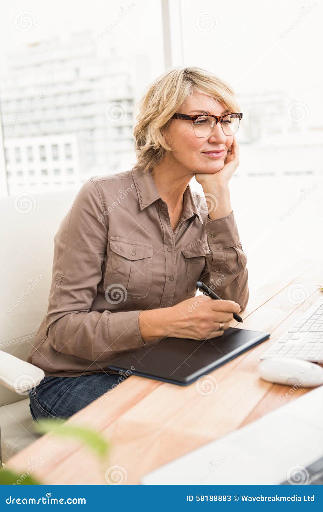 Casual Designer Working with Digitizer and Computer Stock Image - Image ...