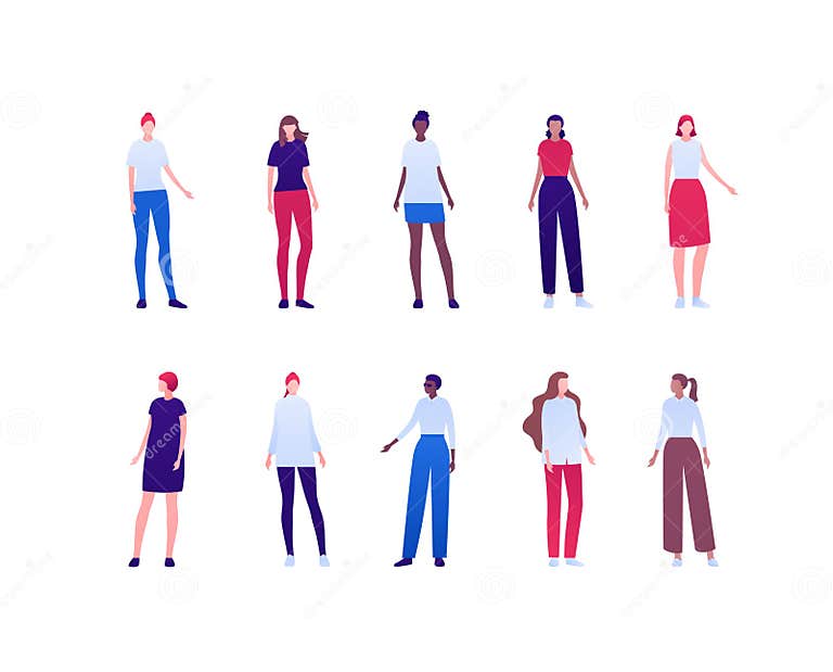 Casual Female Fashion Concept Vector Flat Person Illustration Set