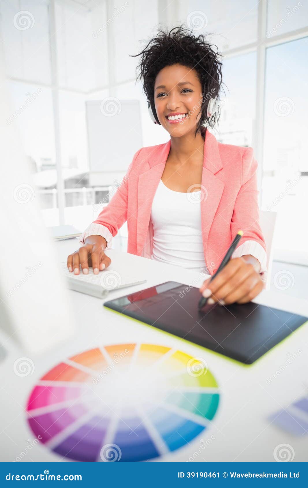 Casual Female Photo Editor Using Graphics Tablet Stock Image - Image of ...
