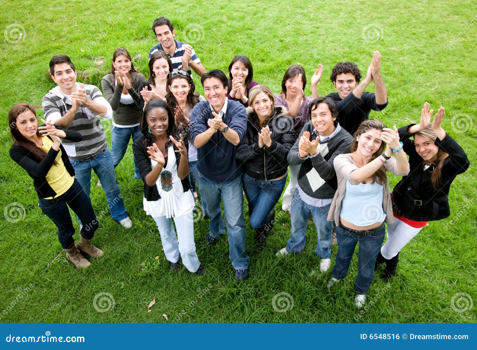 Casual Friends Clapping in the Park Stock Photo - Image of clap, black ...