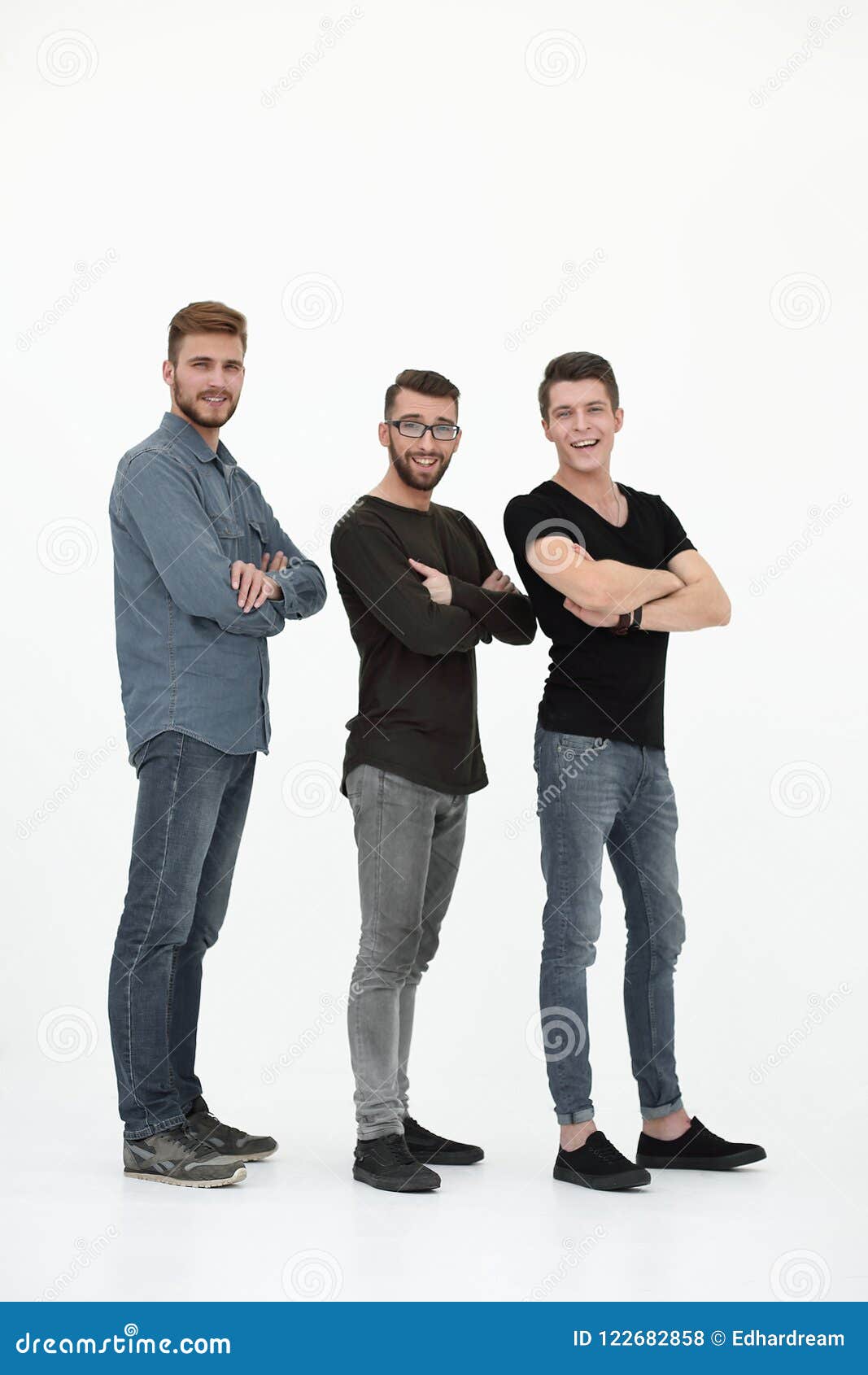 Casual Group of People in a Row on a White Background Stock Photo ...