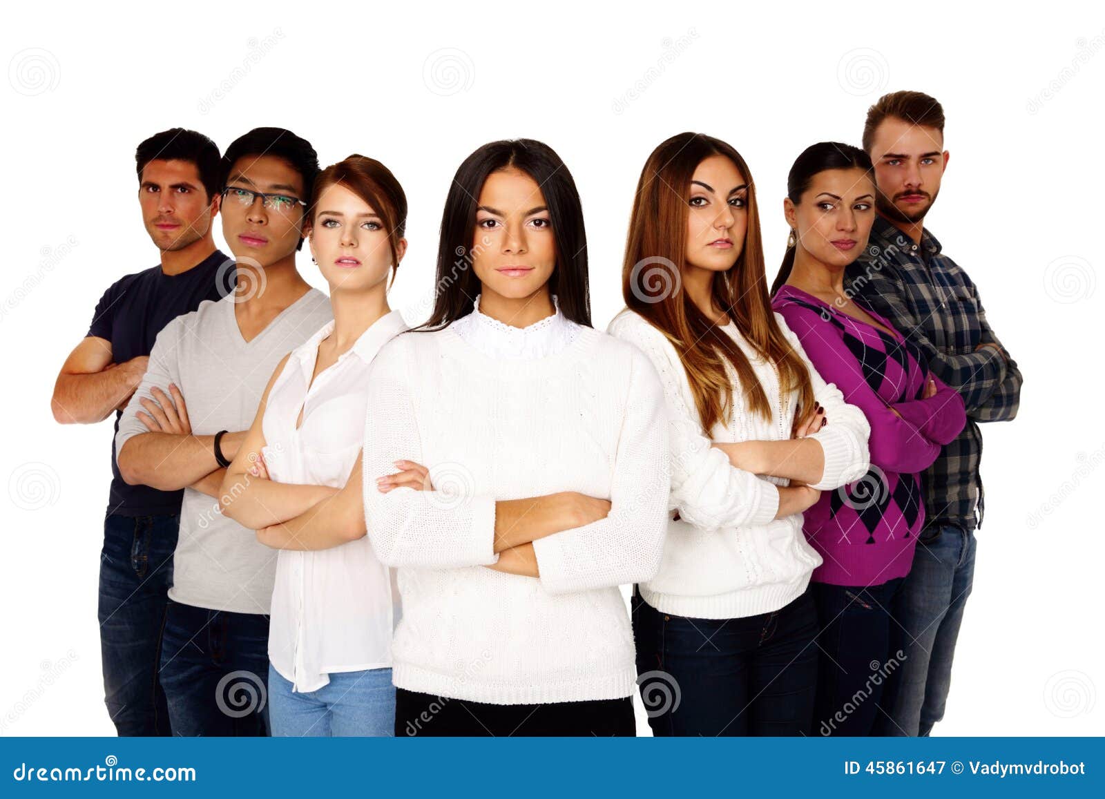 Casual Group of Young Serious People Stock Image - Image of horizontal ...