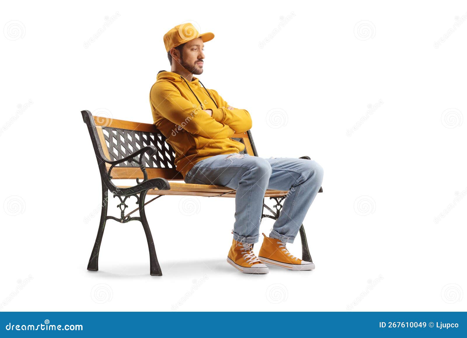 Casual Guy Sitting on a Bench and Thinking Stock Image - Image of jeans ...