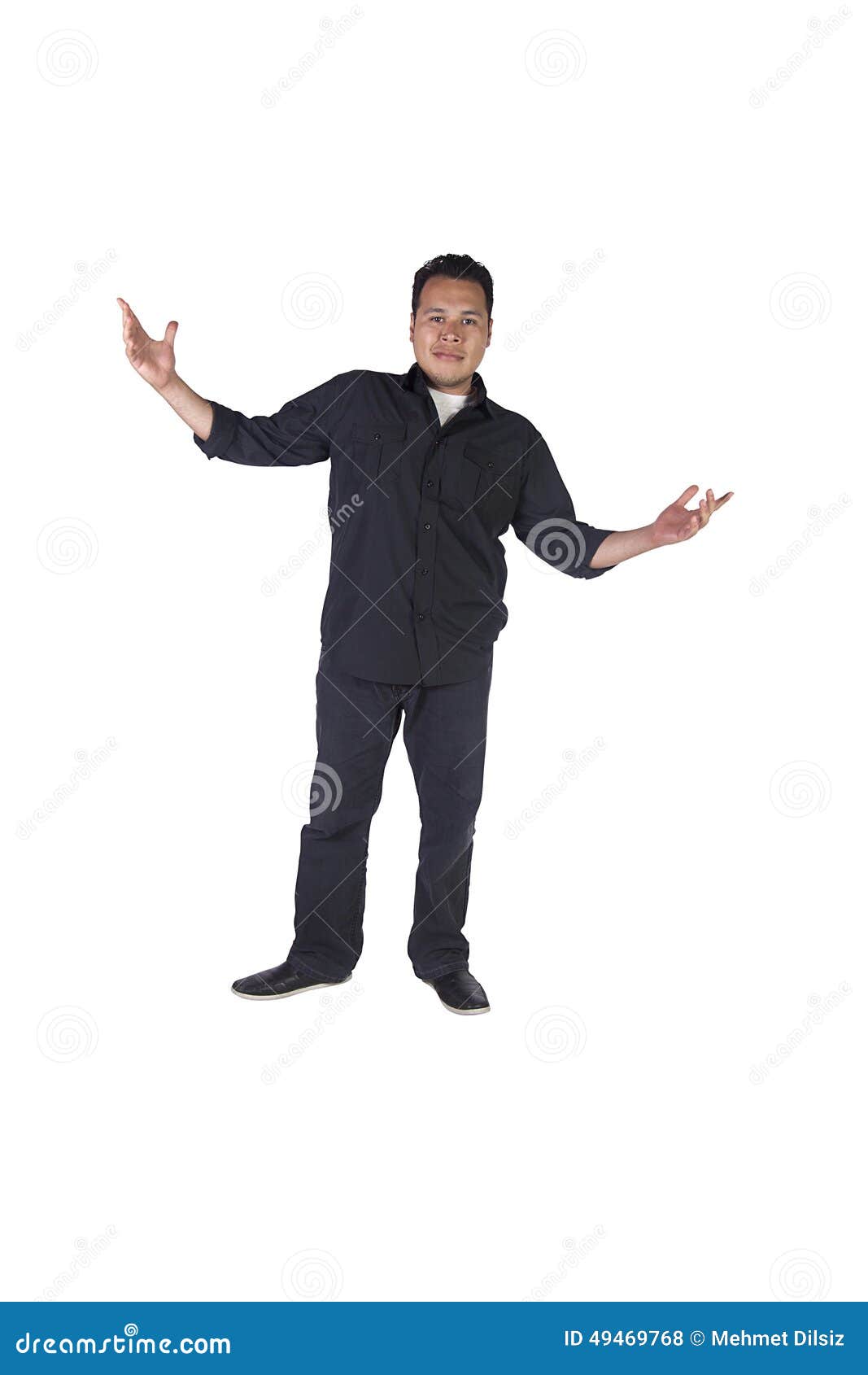 Casual Handsome Hispanic Man with His Hands Up Stock Photo - Image of ...