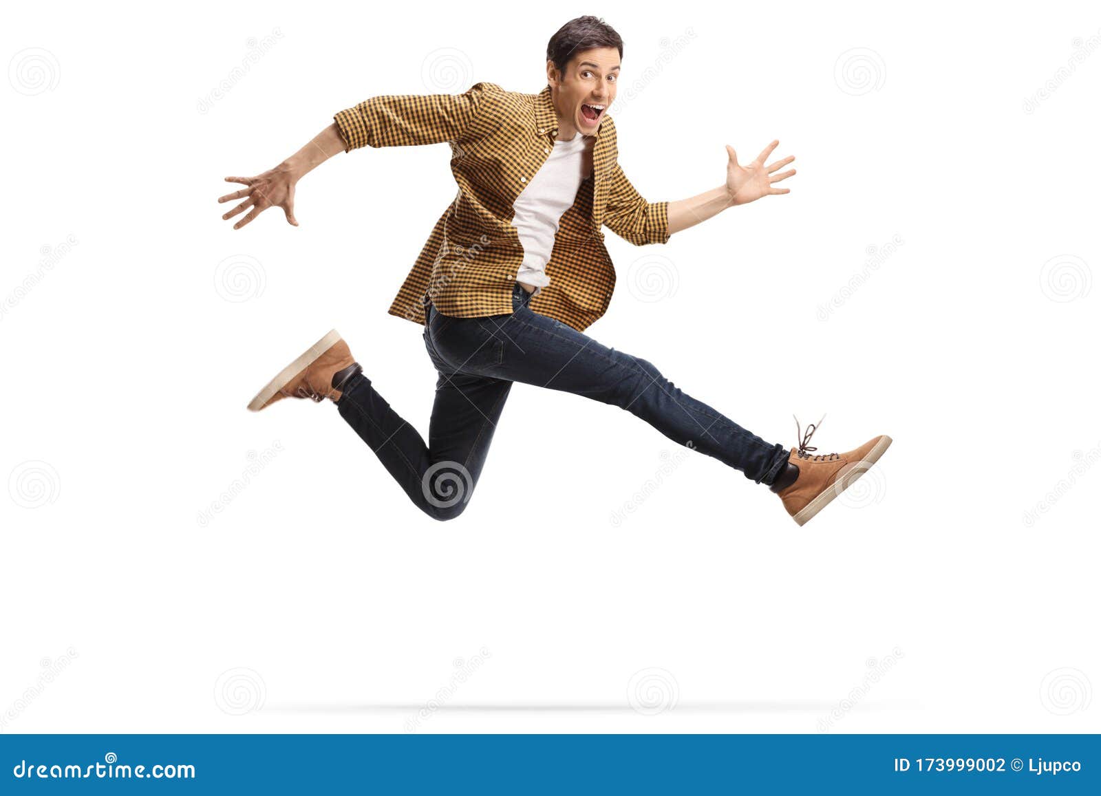 Casual Happy Young Man Jumping Stock Photo - Image of cool, dance ...