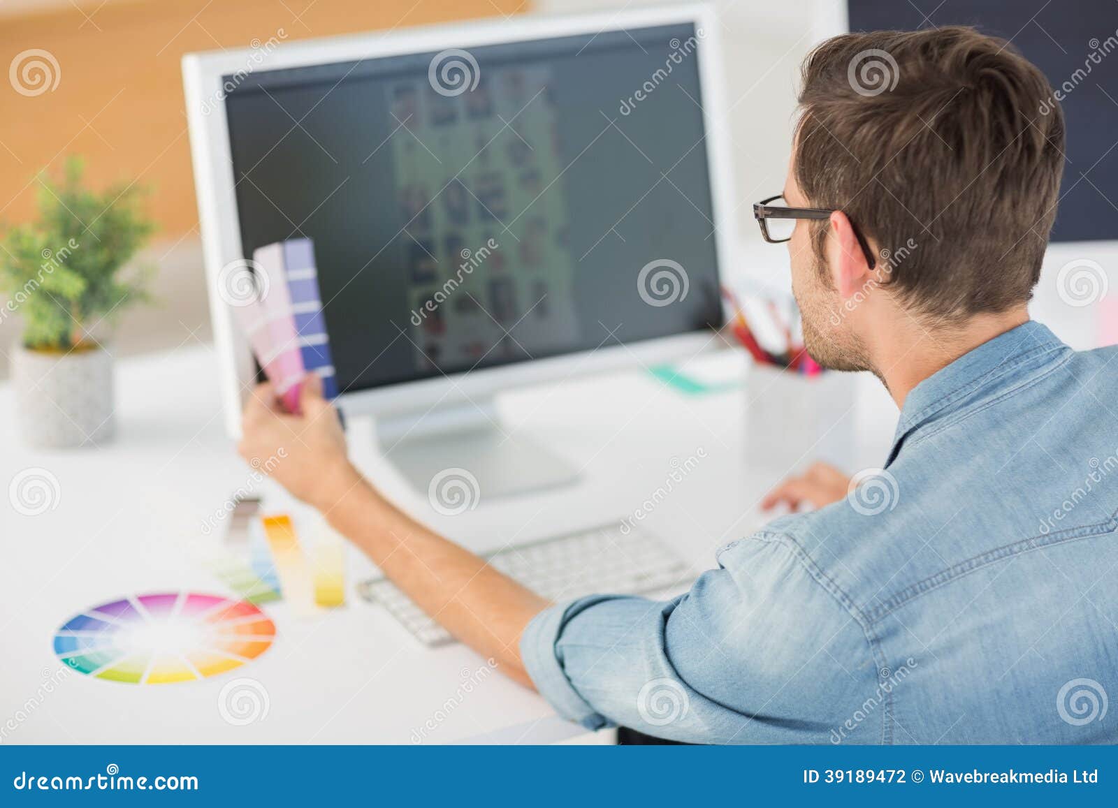 Casual Male Photo Editor Using Computer Stock Photo - Image of head ...