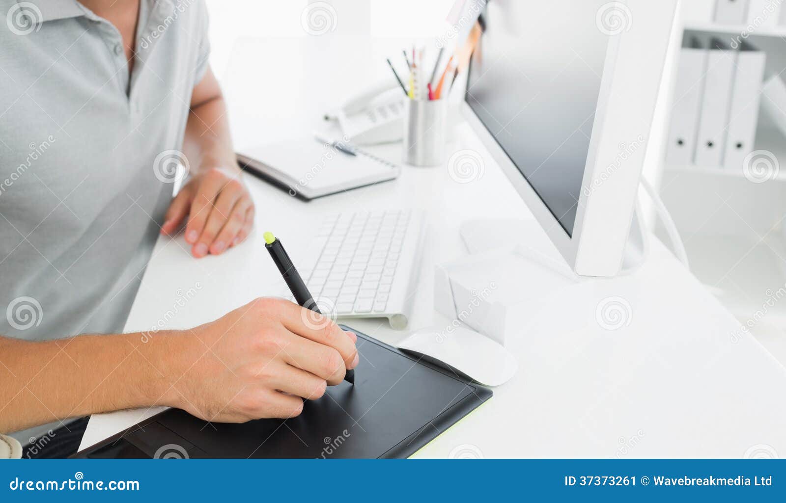 Casual Male Photo Editor Using Graphics Tablet Stock Image - Image of ...