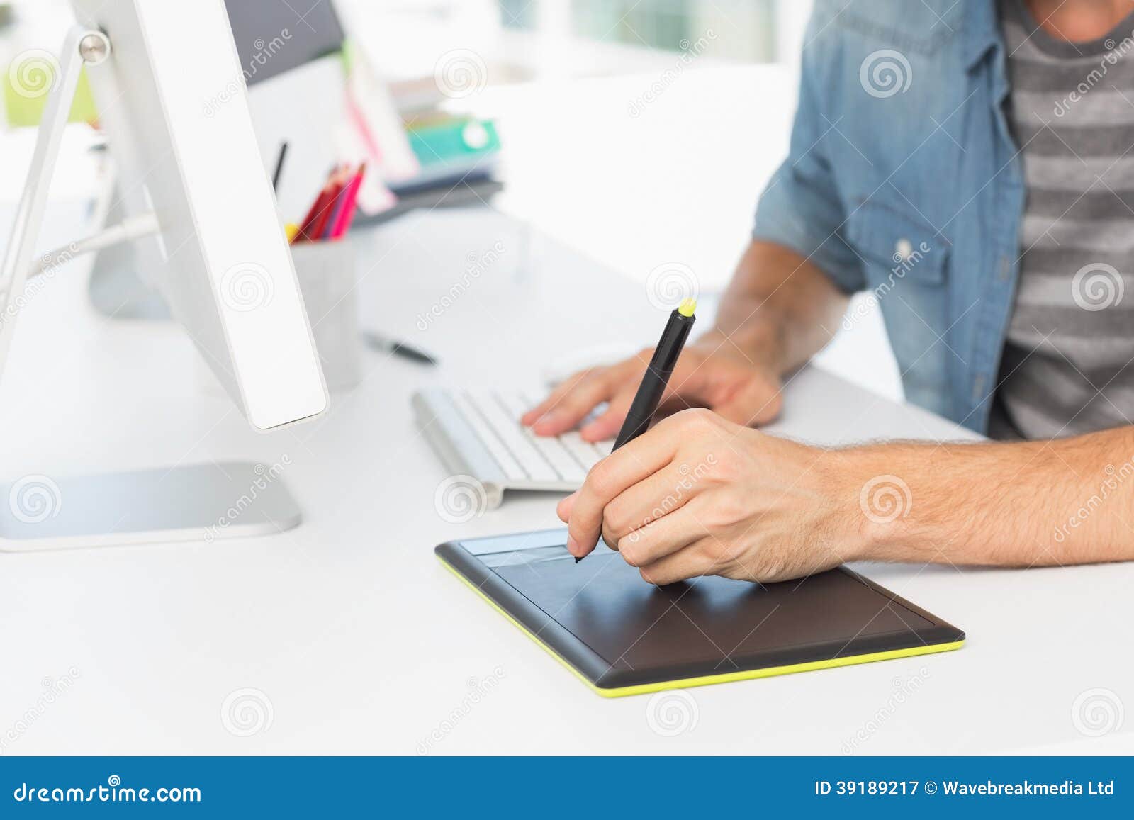 Casual Male Photo Editor Using Graphics Tablet Stock Image - Image of ...