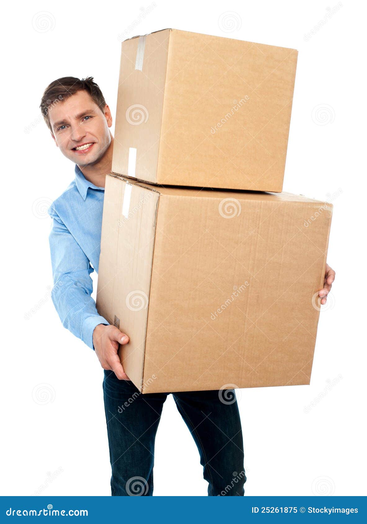 Casual man with boxes stock image. Image of cheerful - 25261875