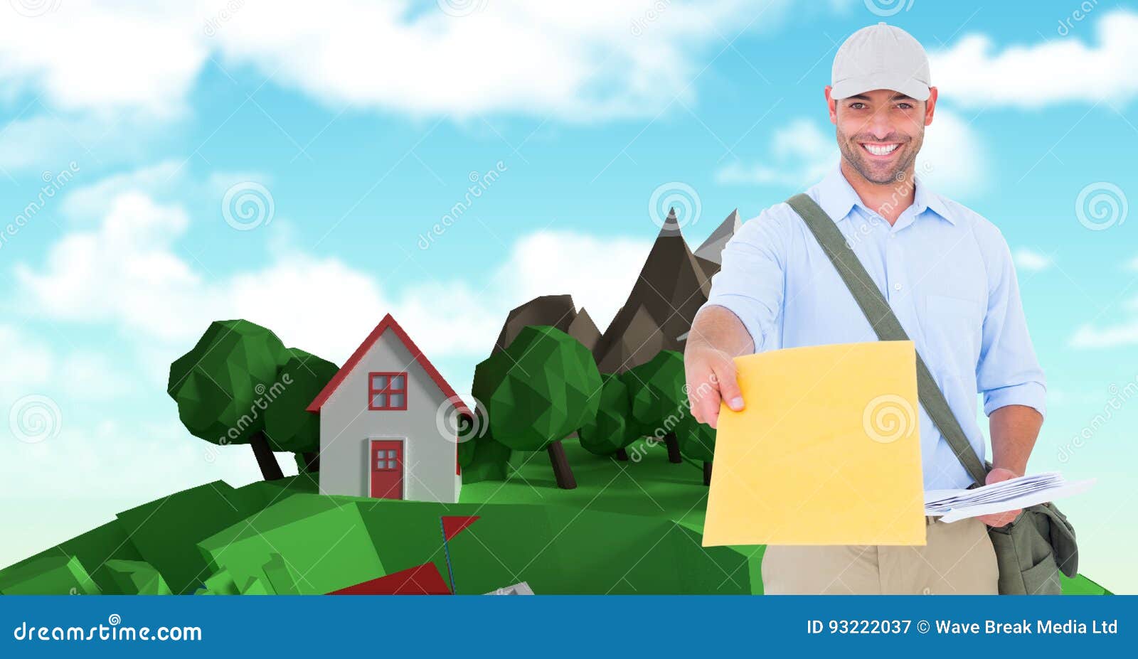 Casual Man Giving Yellow Paper Stock Image - Image of baseball ...