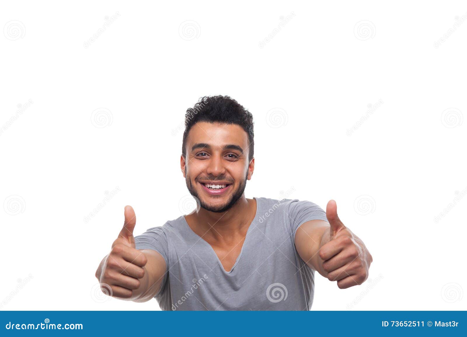 Casual Man Hold Thumb Up Happy Smile Young Handsome Guy Stock Image
