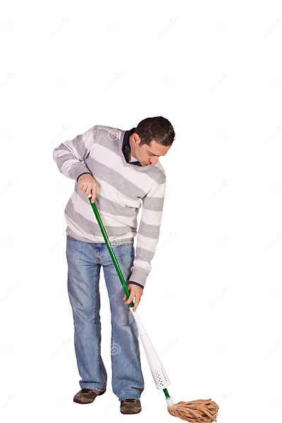 Casual Man Mopping the Floor Stock Photo - Image of success, color ...
