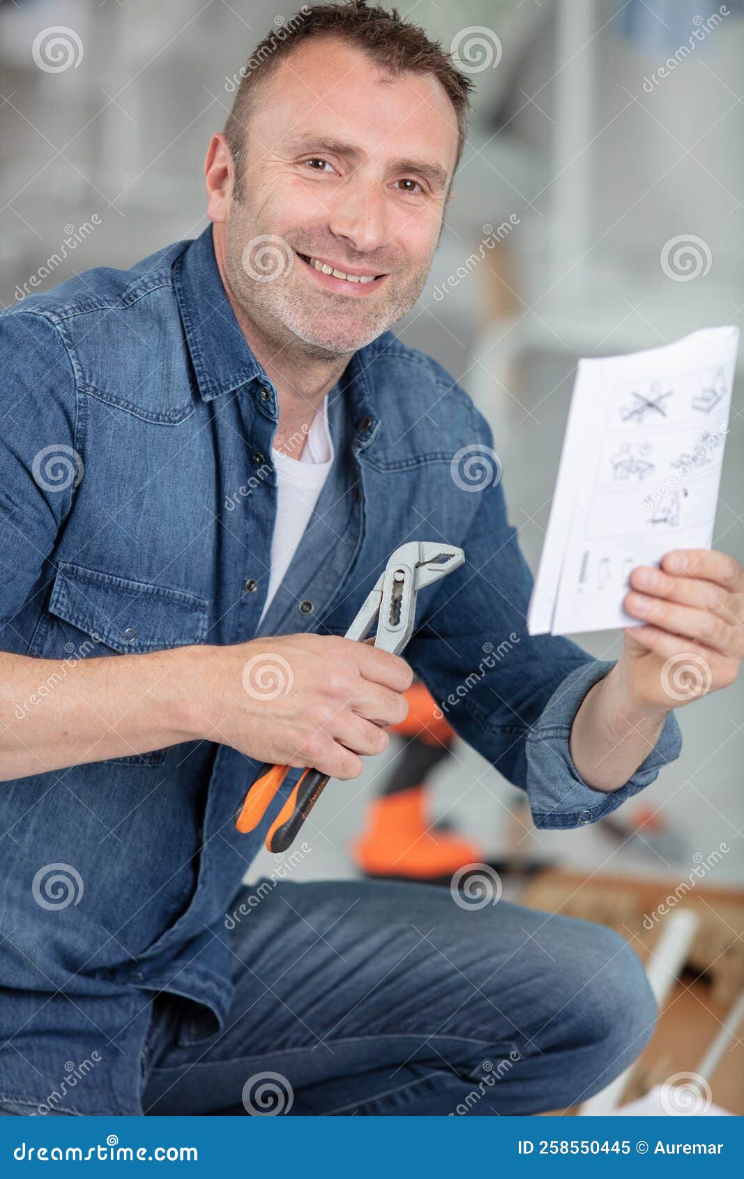 Casual Man Reading Instruction Manual Stock Image - Image of ...