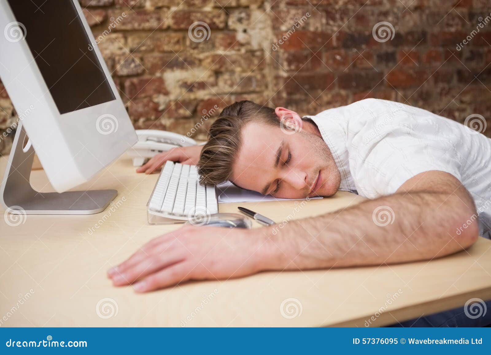 Casual Man Sleeping at His Desk Stock Image - Image of casual ...