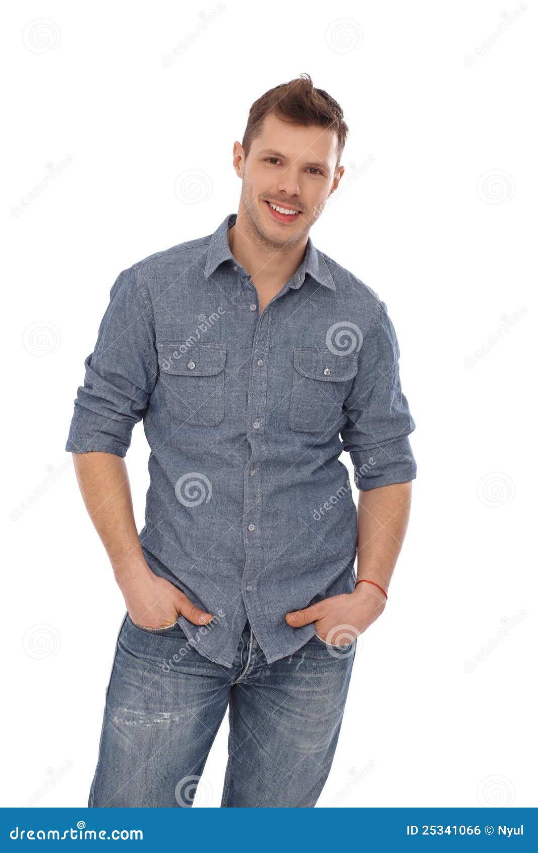 Casual Man Smiling with Hands in Pockets Stock Photo - Image of alone ...